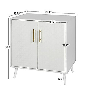 Accent Kitchen Storage Cabinet, Modern Sideboard Buffer Cabinet with Leather Embossed Decorated Doors,Storage Cupboard Console Table with Adjustable Shelves for Living Room Dining Room Kitchen, White