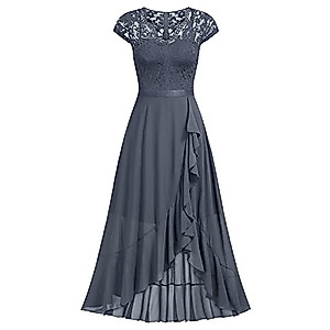 Miusol Women's V Neck Elegant Lace Ruffle Bridesmaid Maxi Dress (XX-Large, Gray)