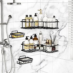 Txxplv Corner Shower Caddy, Shower Organizer with Soap Holder, Adhesive Rust Proof Shower Shelf, Shower Storage Basket Rack Shampoo Holder Organizer Shower Accessories