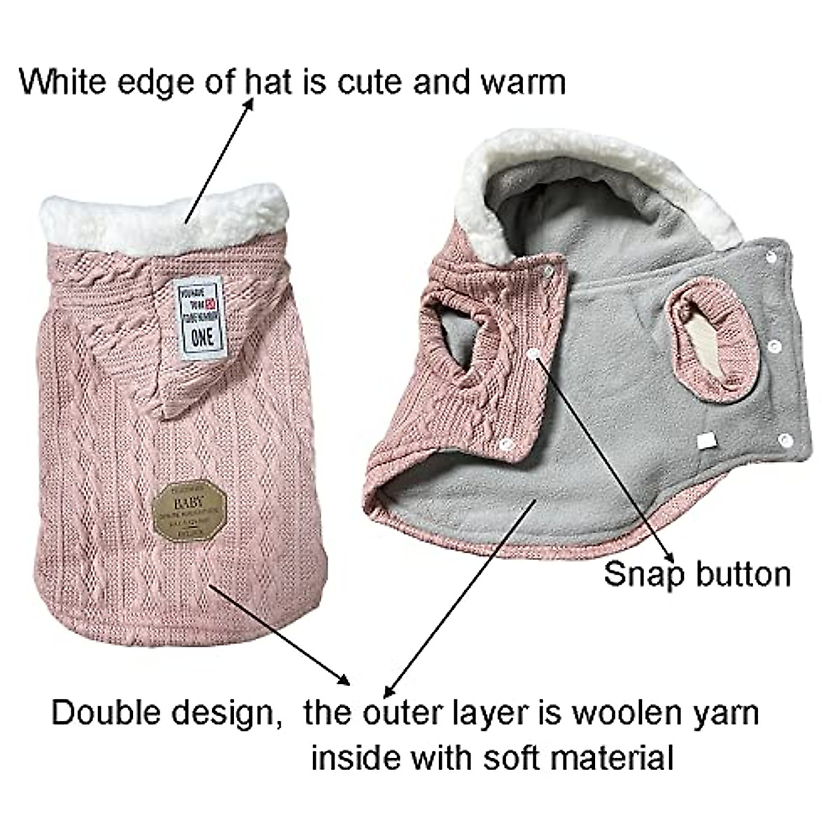 ANIAC Cat Sweater with Hats Dog Hoodies Puppy Winter Coat Kitten Cold Weather Clothes Pet Hooded Knitwear Warm Sweatshirts (X-Small, Pink)