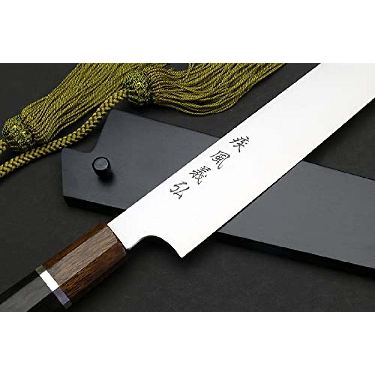 Yoshihiro TM-Hayate ZDP-189 Super High Carbon Stainless Steel Sujihiki Kiritsuke Knife Octagonal Ebony Wood Handle with Sterling Silver Ring (9.5" (240mm))