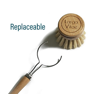 Larga Vitae Wooden Dish Brush Handles Made of Renewable, Biodegradable Bamboo, 3 Replacement Handles for Round 2 in Wide Tampico, Palm, Sisal Hemp, and Other Natural Fiber Bristle Brush Heads (Thin)