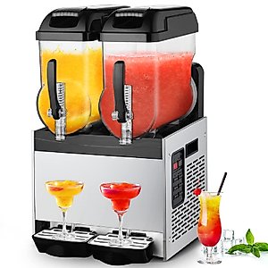 IKEKA 110V Commercial Slushy Machine 24L Double Tank Frozen Drink Slushie Maker Machine 600W Stainless Steel Margarita Machine for Supermarkets Cafes Restaurants Bars (Black)
