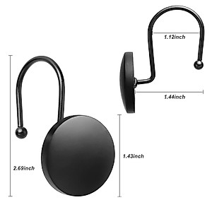 Round Button Resin Shower Curtain Hooks Set of 12 Decorative Shower Curtain Hangers for Bathroom Classic Farmhouse Style Simple Modern Elegant Matte Black