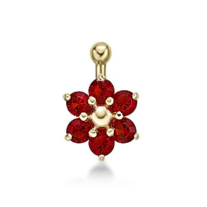Lavari Jewelers 20 Gauge Red Swarovski Crystals 6 Petal Flower L-Shape Nose Stud in 14k Yellow Gold 3.5 mm 20G