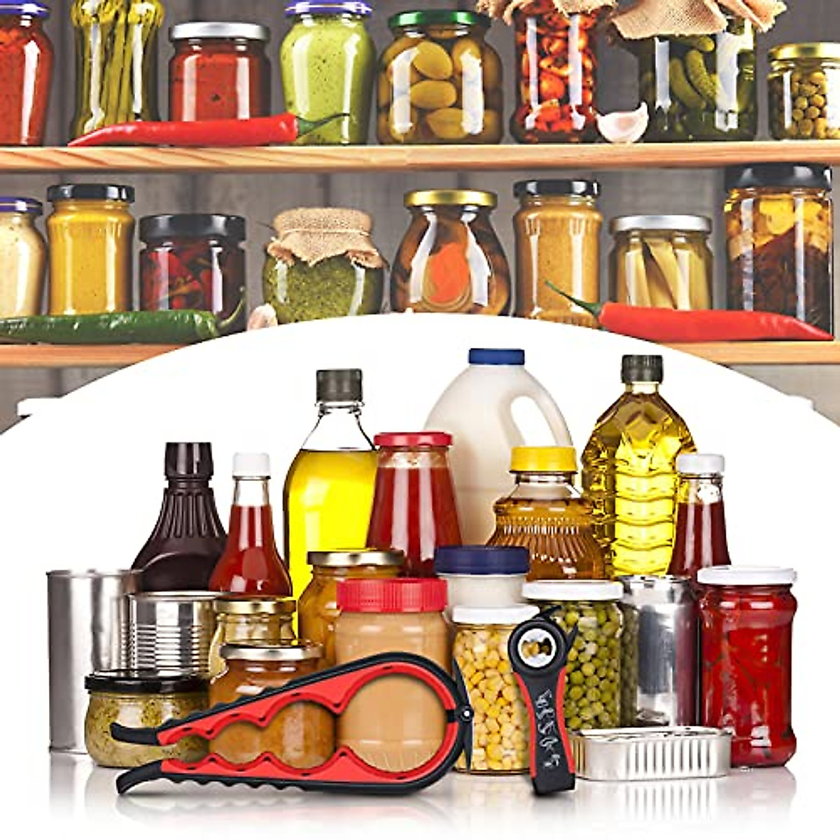 5 in 1 Multi Function Bottle Jar Opener Kit,Non Slip Safe Cut Can Lid Grip Opener,Suitable Manual Can and Jar Opener handheld for Children,Arthritis,Women,Elderly,Kitchen & Restaurant