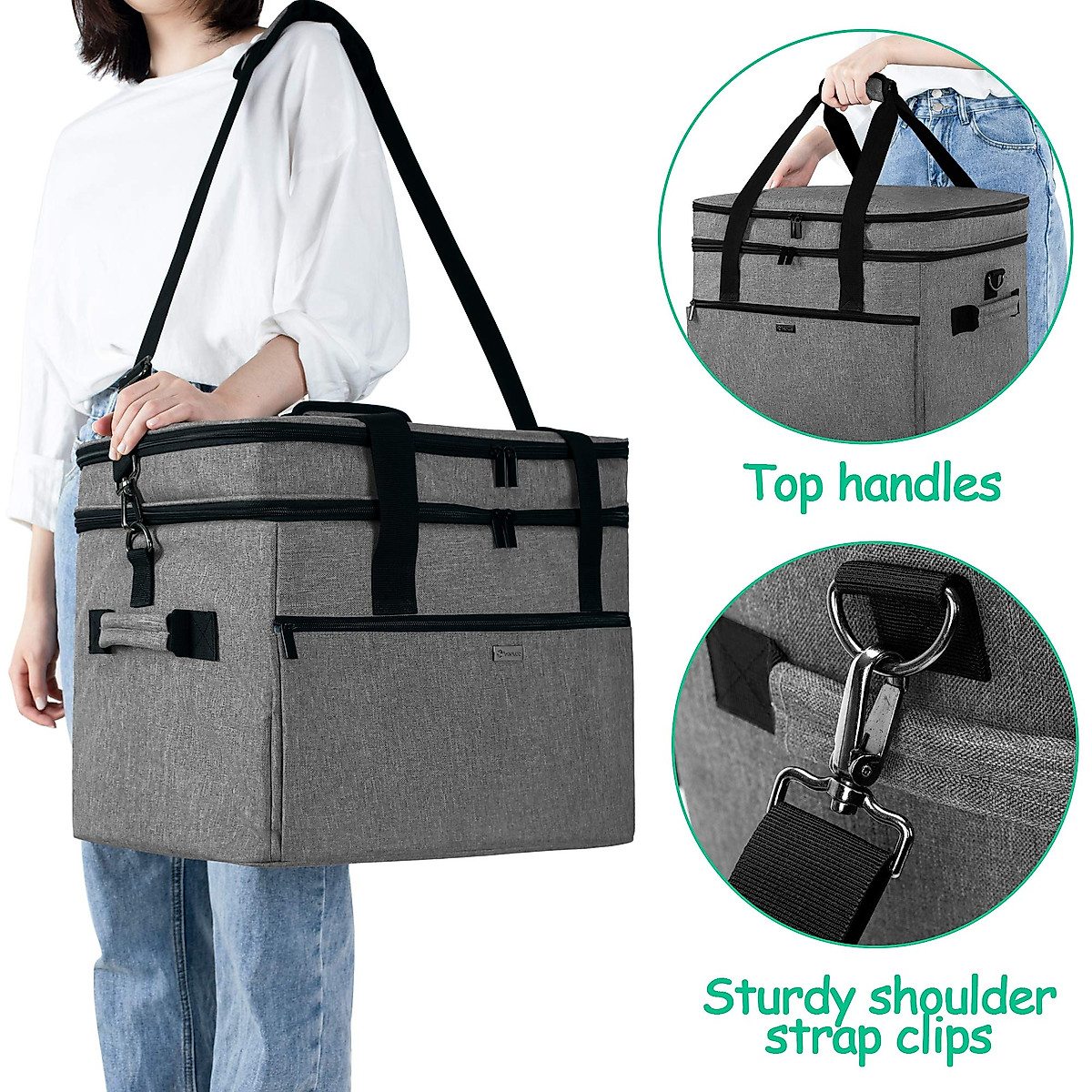 YARWO 2024 New Slow Cooker Bag Compatible with Crock-Pot and Hamilton Beach 6-8 Quart Oval Slow Cooker, Double Layers Slow Cooker Travel Carrier for kitchen Appliance and Accessories, Gray (Bag Only)