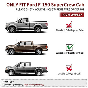 YITAOTOR Floor Mats Fit for Ford F-150/F150 Lightning SuperCrew Cab 2024-2015(Rear w/o U-Seat Flat Storage),TPE All Weather F150 Truck mats, 1st & 2nd Row