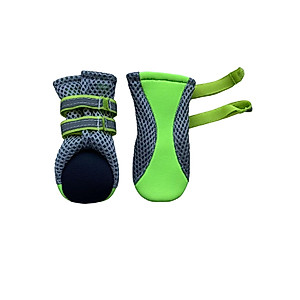 LONSUNEER Puppy Soft Sole Nonslip Mesh Boots, with 2 Reflective Straps, Set of 4, Bright Green Size XXS