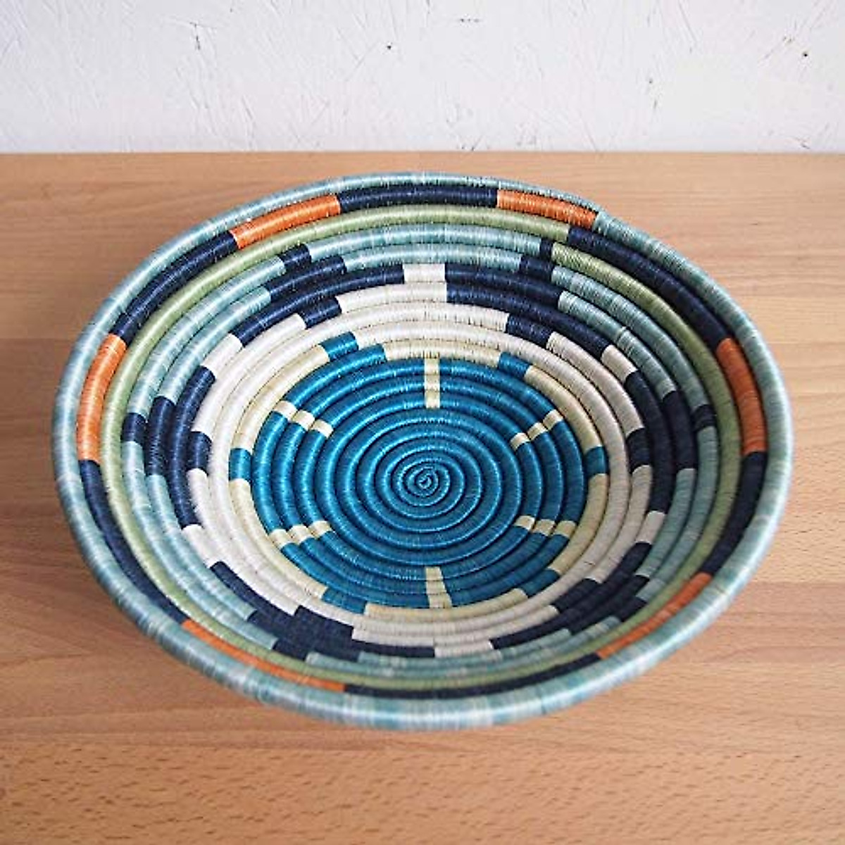African Basket- Mwangaza/Rwanda Basket/Woven Bowl/Sisal & Sweetgrass Basket/Blues, Orange, Green, Yellow, White