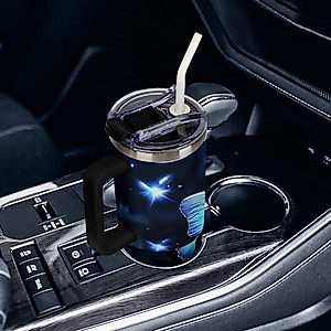 Blue Butterfly Insulated Stainless Steel Travel Mug, 40 Oz Tumbler with Handle And Straw Double-Wall Vacuum Coffee Cup, Leak-Proof Lid, Keeps Drinks Hot/Cold for Hours