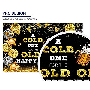 Allenjoy 70.8" x 43.3" Happy Birthday Backdrop for Men A Cold One for The Old One Black and Gold Photography Background 30th 40th 50th Bday Beer Party Decoration Banner Supplies Photo Booth Props