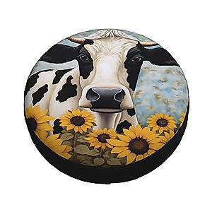 Cow with Sunflower Spare Tire Covers for Trailer Camper Rv SUV Truck Travel,Psychedelic Fantasy Tire Covers Camping Wheel Covers Car Accessories, Universal Fits, 15 inch