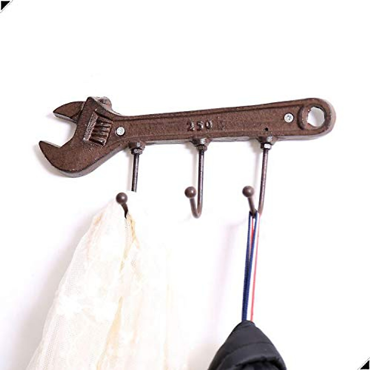 TELENT Retro Hooks Cast Iron Wrench Spanner Shape Hooks Key Rack Holder, Decorative Bedroom Bathroom Kitchen Laundry Room Tool Holder Coat Hat Hooks Rack Hanger (Cast Iron Wrench Hook-Ancient Copper)