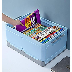Durable Plastic Folding Storage Box Organizer with Lids, Folding Plastic Stackable, Containers for Home & Garage Organization (Blue)