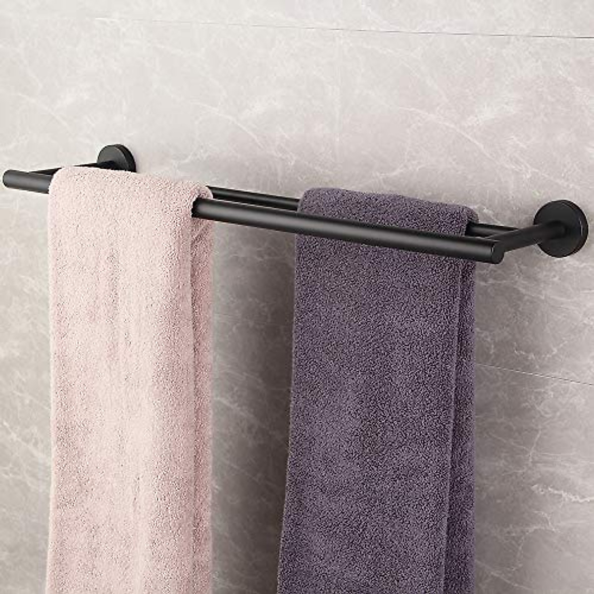 24-Inch Double Towel Bar Stainless Steel Hand Towel Rack for Bathroom Matte Black Contemporary Style Wall Mount
