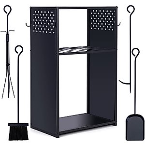 WILLOW WEAVE Firewood Rack Log Holder Wood Storage Rack 2 Layers Space-Saving Design with 4 Pieces Basic Heavy Duty Tools Easy to Put Together Great Use for Indoor Fireplace and Outdoor Firepit