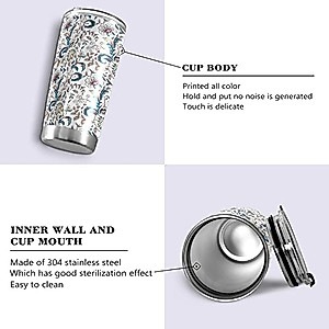 Retro Flower White Stainless Tumbler Insulated Coffee Cups with Lid and Straw Travel Mug for Hot and Cold Drinks 20oz