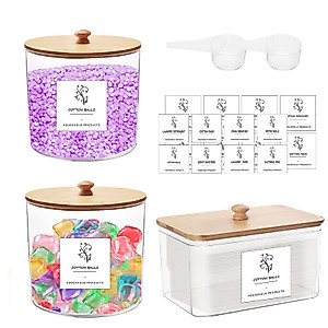 Laundry Storage Containers, 3 Pack Dryer Sheet Holder, Large Capacity Plastic Laundry Pods Container and Storage Jars with Lids, Labels and Spoons, Laundry Detergent Dispenser for Powder Beads