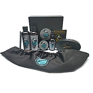 Sauce Authentic Product Beard Conditioner Kit, with Satin Beard Bonnet, Beard Shampoo and Conditioner, Beard Oil Beard Balm, wood comb, brush , conditions, All Natural scented Grizzly gift for men