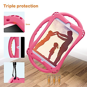 TopEsct Kids Case for iPad Mini 5 4 3 2 1,Silicone Childproof for iPad Mini 5 4 3 2 1, Built-in Handle Stand, Comes with a Strap (Pink)