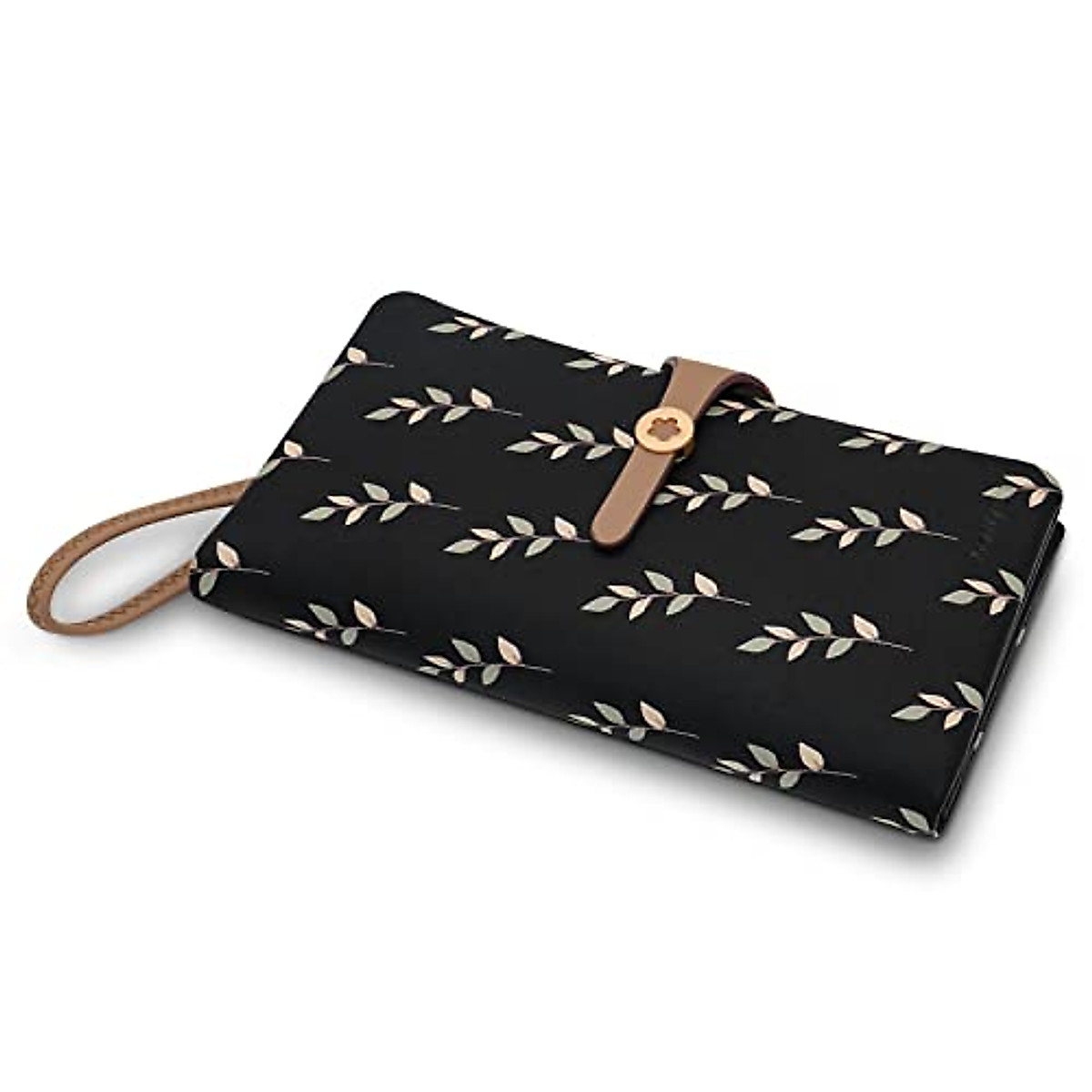 CornerLife Womens Large Wristlet Wallet Bifold with Floral Pattern Card Case Wallet Checkbook Organizer Clutch with Zipper Phone Pocket Girls Cute wallets (Black)