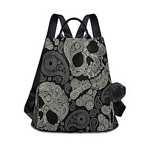 ALAZA Sugar Skull Paisely Flower Women Backpack Anti Theft Back Pack Shoulder Fashion Bag Purse