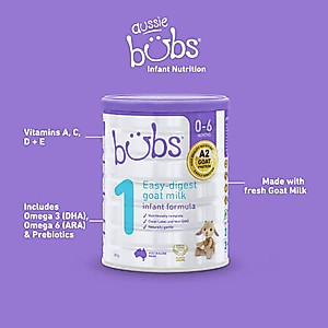 Bubs Goat Milk Infant Formula Stage 1, Infants 0-6 months, Made with Natural Goat Milk, 28.2 oz
