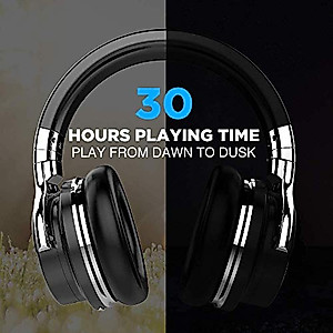 Qisebin E7 Active Noise Cancelling Headphones, Wireless Over Ear Bluetooth Headphones with Microphone, Deep Bass Wireless Headphones 30H Playtime, Comfortable Protein Earpads, Black