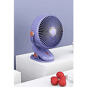 500mAh Portable Rechargeable Clip on Fan, 5 inch Battery Operated Fan, 3 Speeds Personal Fan, 360 Rotation Small Desk & Clip Fan, Ideal for Outdoor Camping Golf Cart Treadmill Home Office, Purple