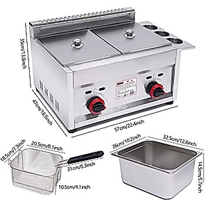 Gagalayong Commercial Countertop Gas Propane Deep Fryer，Dual Tanks Commercial LPG Gas Deep Fryer Stainless Steel with 2 Removable Baskets and Lids，Electric Countertop Fryer for Restaurant Kitchen（12L）