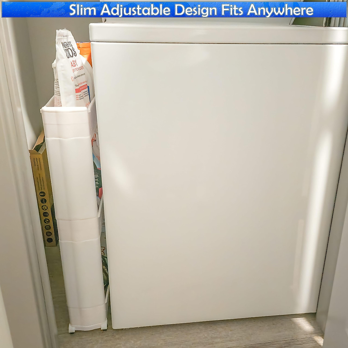 Slim Rolling Storage Cart - Narrow Slide Out Shelving Utility Cart - Mobile Storage for Laundry, Bathroom, Kitchen & Between Washer and Dryer.