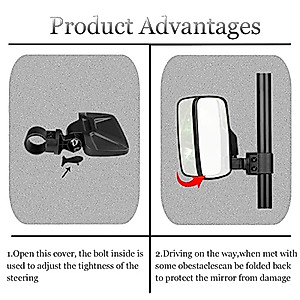 SHEJISI UTV Side Mirrors for 1.75"-2"Inch Roll Bar, （2 Pack）Easy-Adjustable New UTV Mirrors Side View, Compatible With Polaris RZR1000 900 800, Kawasaki Mule, Honda Pioneer SXS, Yamaha YXZ Wolverine