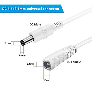 DC 12V Power Extension Cord, Hosafe 33ft White Security Camera Power Adapter Extension Cable, 5.5 * 2.1mm Power Cord Connector for Home Security Camera, Nvr, Router, Switch, Projector