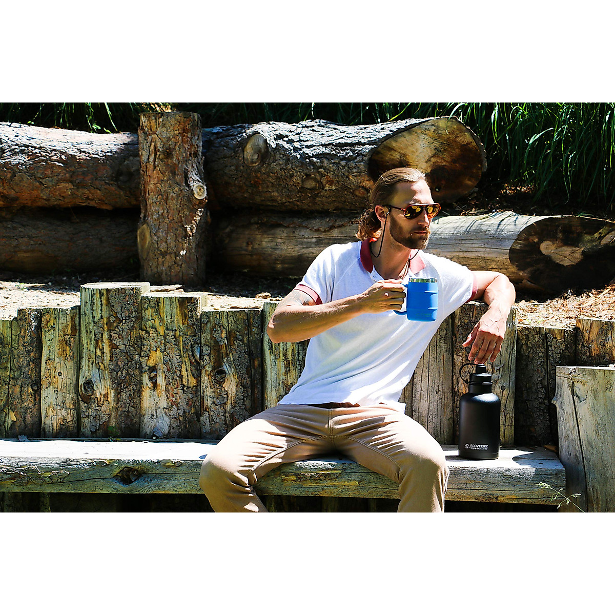 EcoVessel Double Barrel Mug Insulated Travel Coffee Cup with Lid & Wide Grip Handle Stainless Steel Beer Stein, Travel Whiskey Glass, Country Travel Mug or a Moscow Mule Tumbler Cup