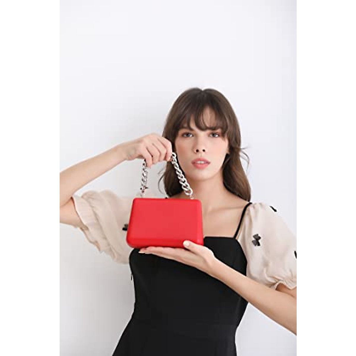 M10M15 Handbag Women PU Leather Clutch Purse Crossbody Shoulder Bag with Metal Chain Adjustable Strap