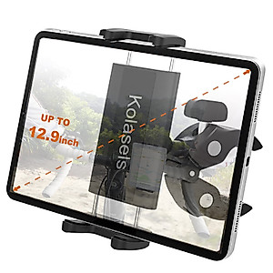 Kolasels Bike Handlebar Tablet Mount for 4-13" iPad & Phone, Motorcycle Handlebar Tablet Holder with Super C-Clamp for Microphone/Bicycle/Treadmill/Elliptical, Fit for iPad Pro, Air, Mini, iPhone