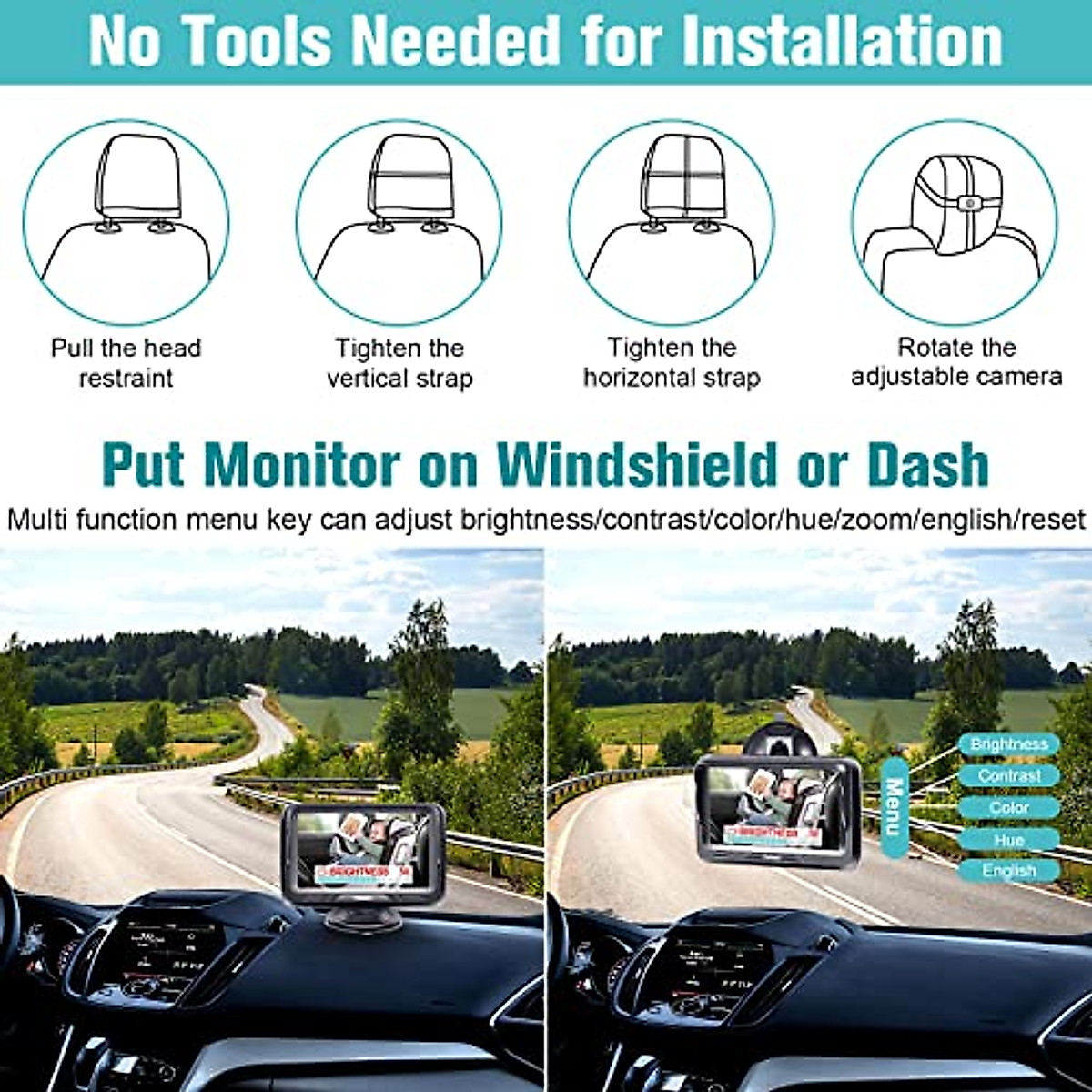 Rohent Baby Car Camera HD 1080P - 360° Rotating Crystal Night Vision Car Baby Monitor with Camera Rear Facing Infant Carseat Camera Backseat 3 Mins Easy Installation N06