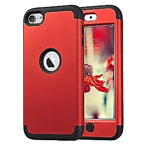 ULAK Compatible with iPod Touch 7/6/5 Case, Heavy Duty High Impact Shockproof Protective Cover for Apple iTouch 5th/6th/7th Generation (Latest Model), Red+Black