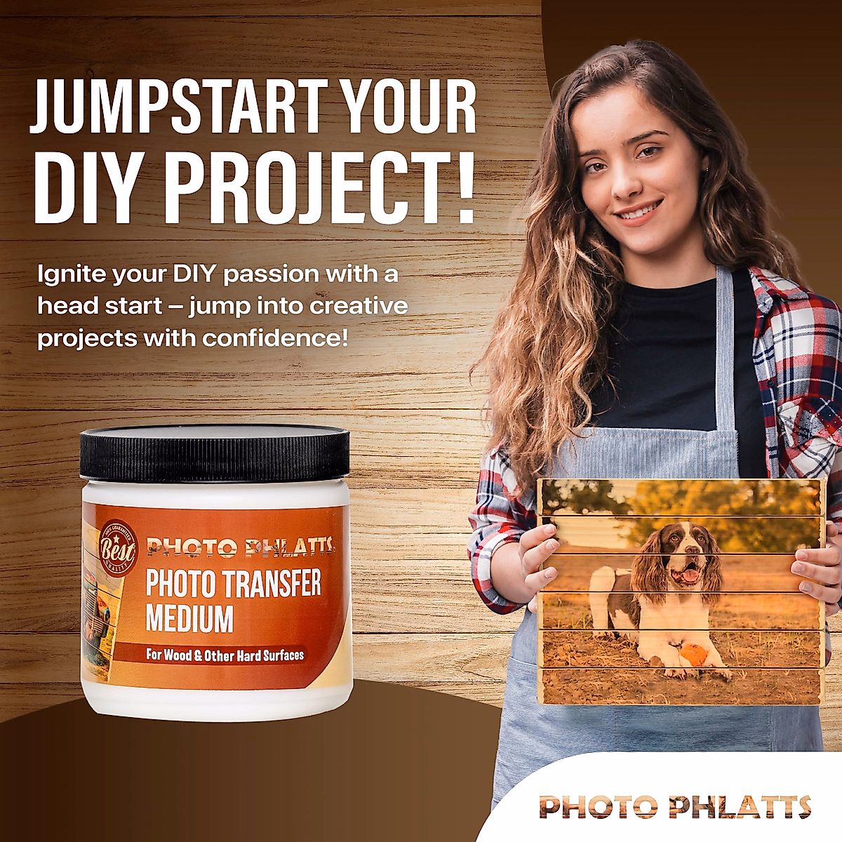 PHOTO PHLATTS Photo Transfer Medium Gel for Transferring Photos to Wood and Other Hard Surfaces | Premium Image Transfers for Wood DIY Crafts and Personalized Gifts | 8oz