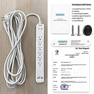 Extension Cord 25 ft, NTONPOWER Long Surge Protector, 15A Heavy Duty Extension Cord, Wall Mount, 7 Outlets Power Strip Flat Plug for Kitchen Home Office Workbench, White, 1080 J
