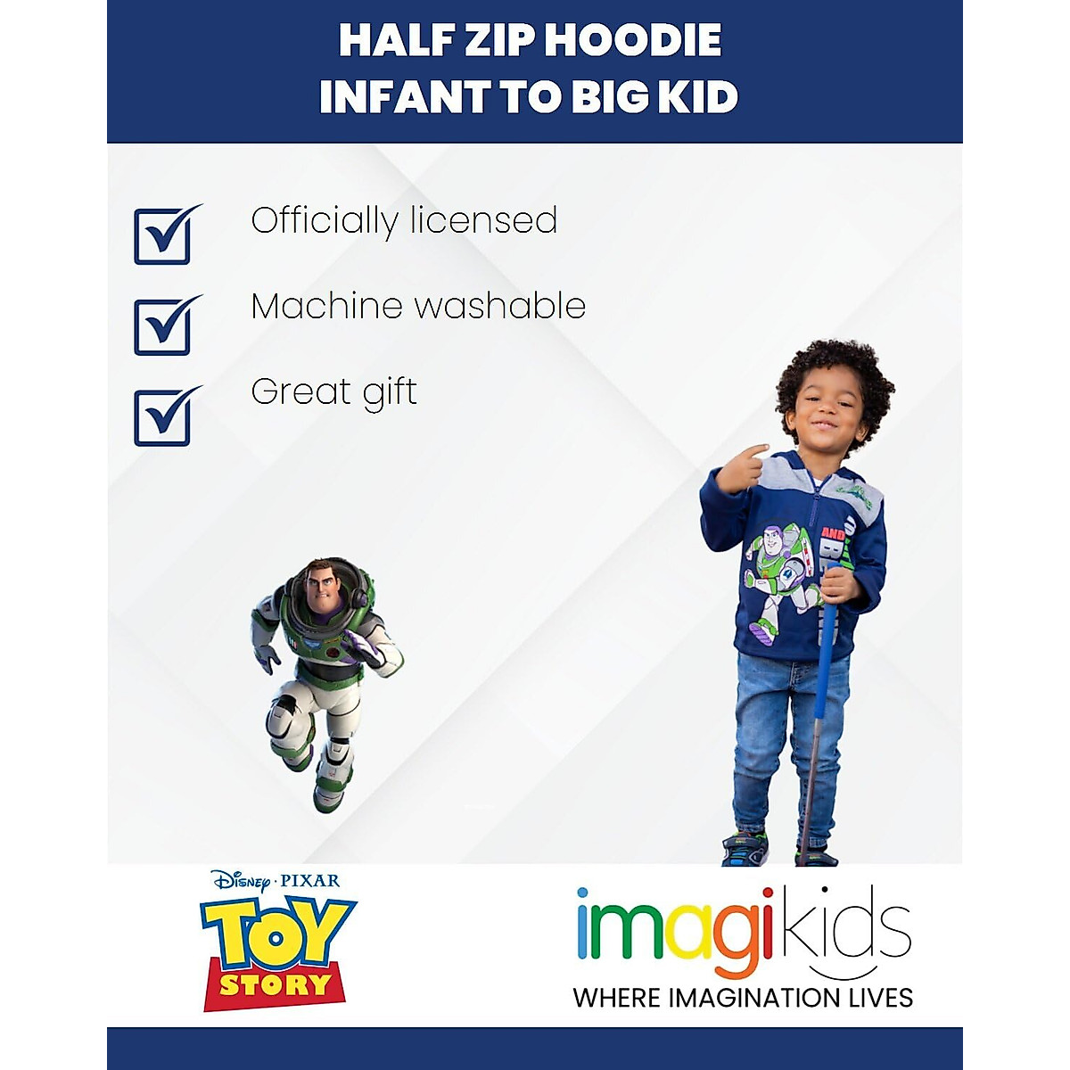Disney Pixar Toy Story Buzz Lightyear Toddler Boys Half Zip Hoodie 4T