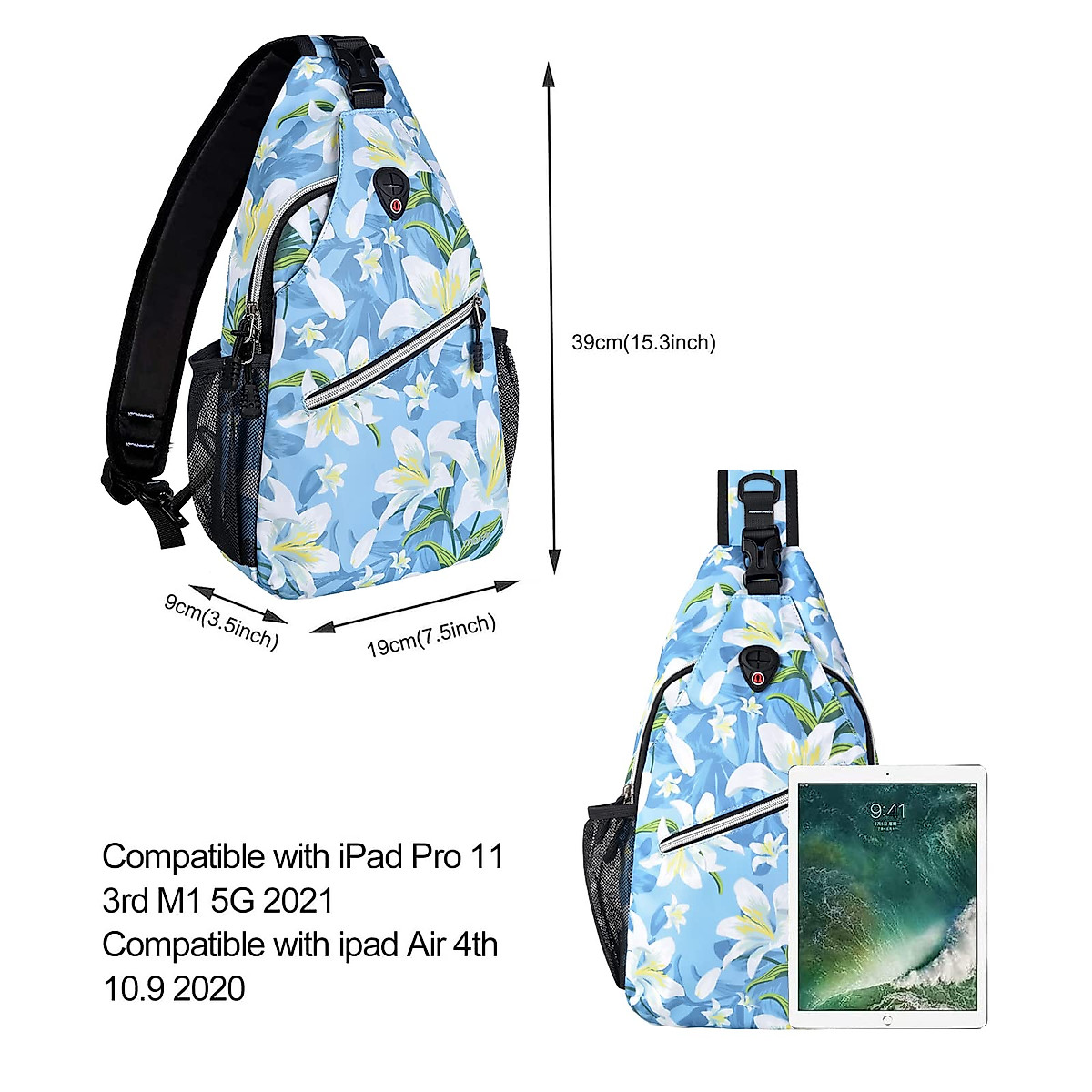 MOSISO Sling Backpack, Multipurpose Travel Hiking Daypack Rope Crossbody Shoulder Bag, Hedychium