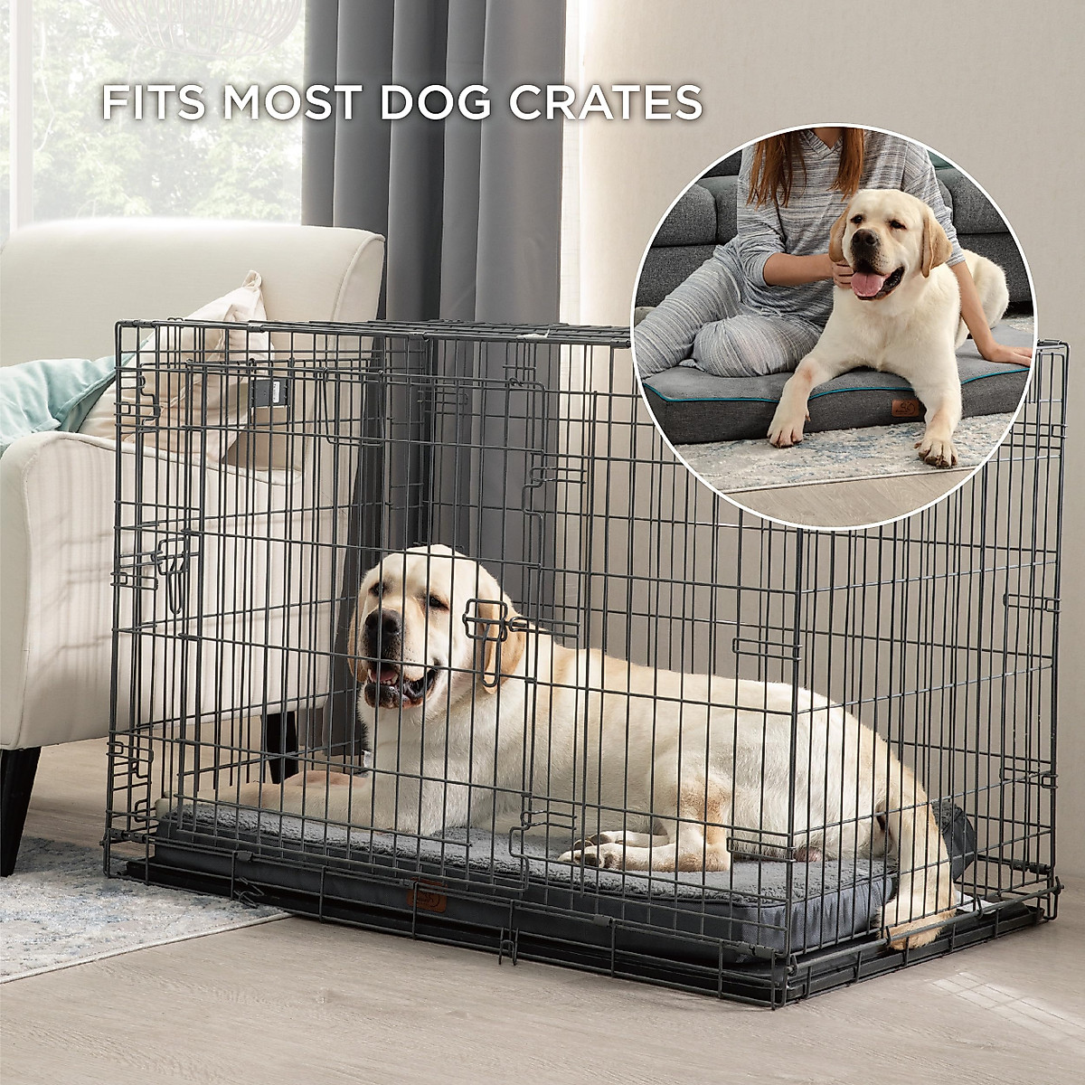 Bedsure Memory Foam Dog Bed for Extra Large Dogs - Orthopedic Waterproof Pet Mat for Crate with Removable Washable Cover and Nonskid Bottom - Water-Resistant Plush Flannel Fleece Top Pet Bed, Grey