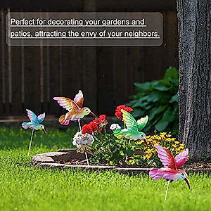 4 Pcs Hummingbird Garden Metal Stakes Set, 14 Inch Tall Hummingbird Garden Stakes Decor, Outdoor Garden Decor, Metal Bird Decorative Garden Stakes, for Lawn Pathway Patio Plant Pot Flower Bed (Bird)