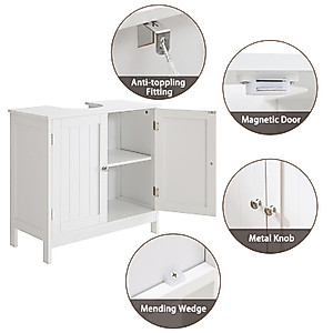 Iwell Pedestal Sink Storage Cabinet with 2 Doors and Shelf, Under Sink Cabinet, Bathroom Sink Cabinet with U-Shape, White