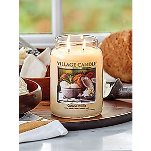 Village Candle Coconut Vanilla Large Glass Apothecary Jar Scented Candle, 21.25 oz, White