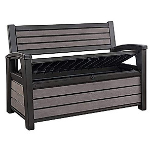 Keter Hudson 60 Gallon Plastic Resin Weather Resistant Outdoor Backyard Patio Storage Bench Deck Box, Brown