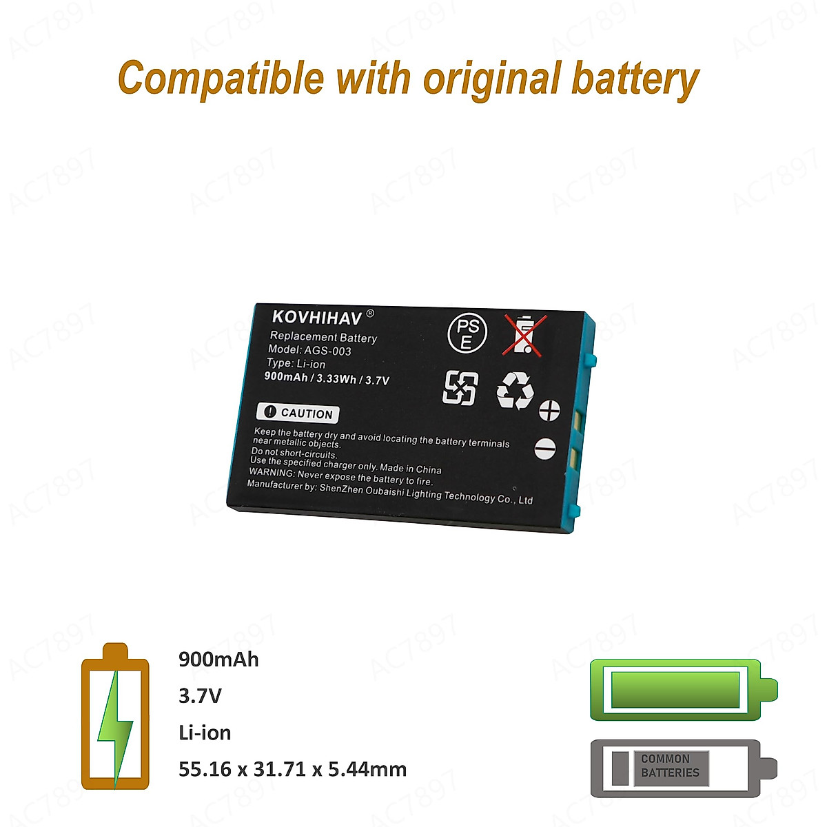 CS BATTERY Replacement Battery for Nin'ten'do Ga'meboy Advance SP AGS-001,fits SAM-SPRBP AGS-003,Li-ion 900mAh