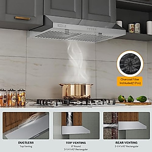 Empava Ductless Under Cabinet Range Hood 36 Inch, Convertible Ducted (Rear/Top Vent), 300 CFM, Push Button Plug in, Stainless Steel